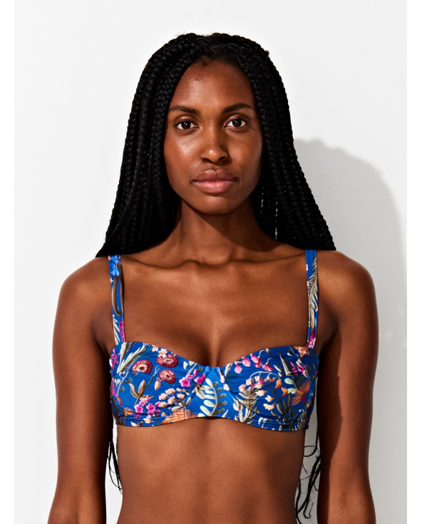 Luxurious Blue Floral Underwired Balconette Top Top Hot Blue Garden - Brand Triya