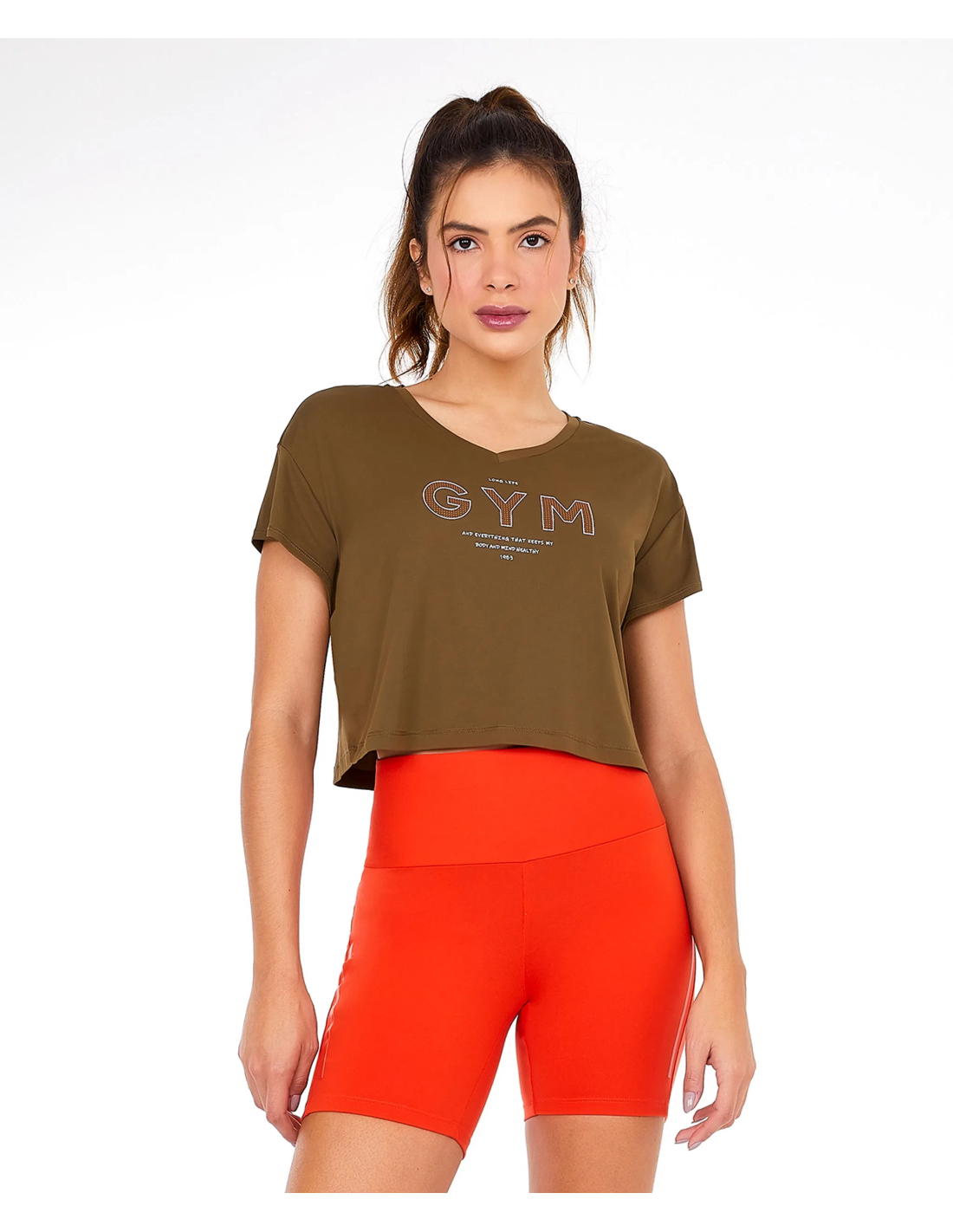 Haut de fitness T-Shirt Cropped Skin Fit Gym Verde Olive - Marque Alto Giro