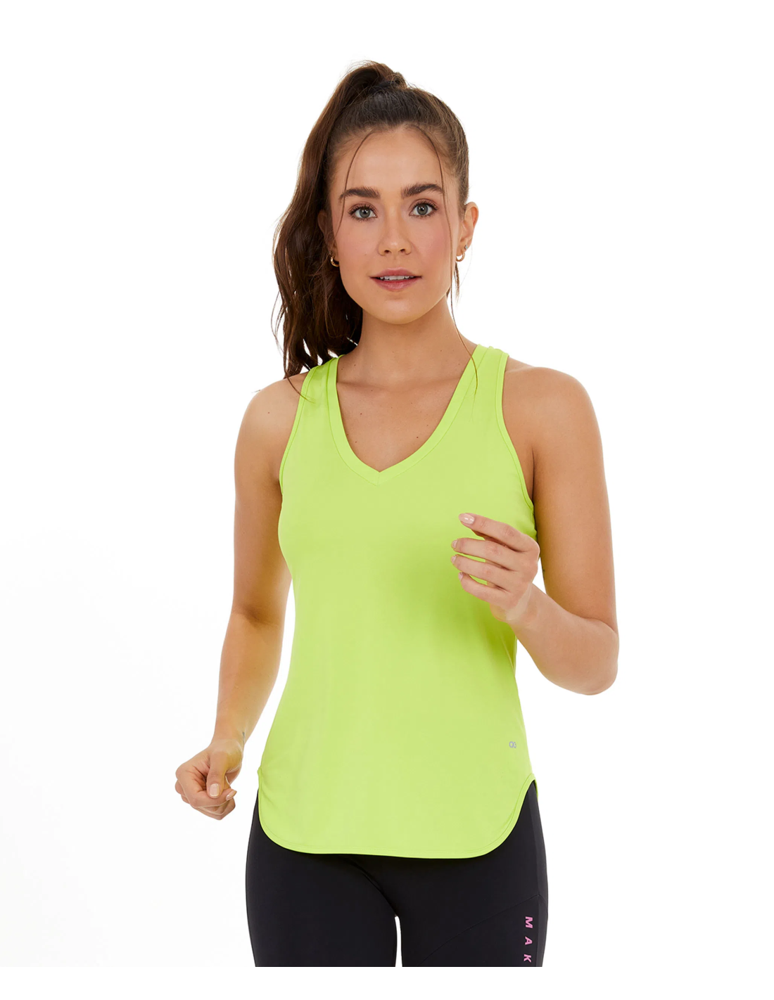 Top deportivo Regata Skin Fit Alongada Gola V Verde Acidlime - Marca Alto Giro