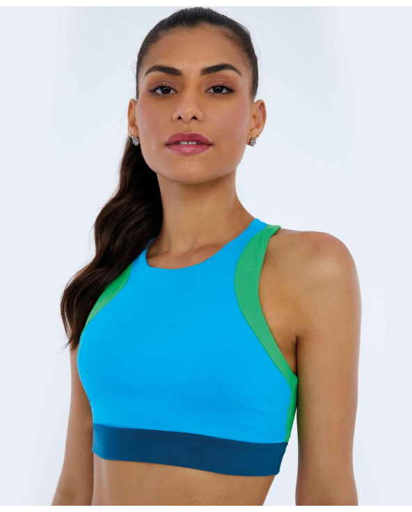 Fitness top Top Blackout Decote Alto Recortes Azul Vivid - Brand Alto Giro